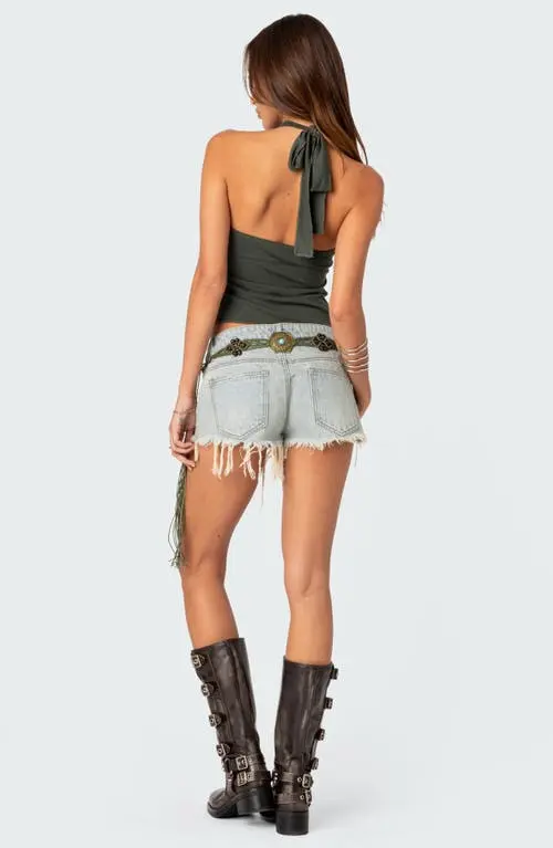 EDIKTED Frayed Cutoff Denim Shorts