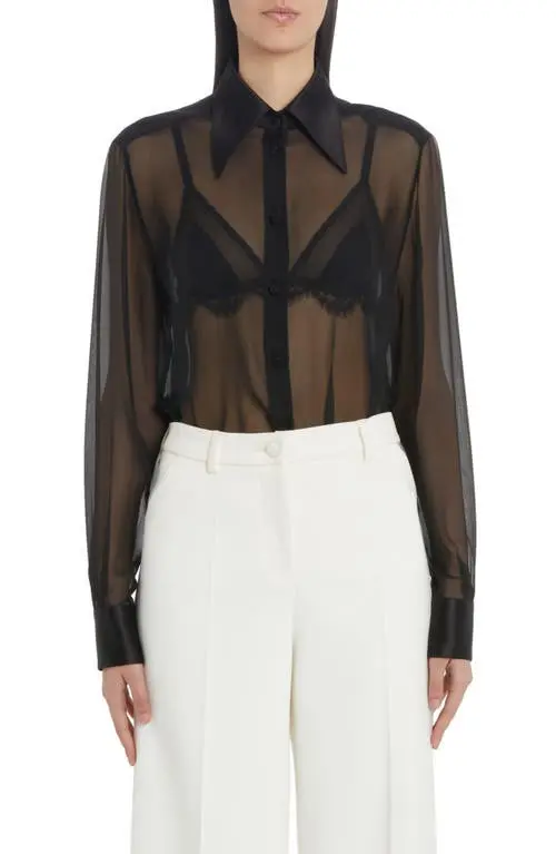 Dolce & Gabbana Sheer Stretch Silk Chiffon Blouse - Black