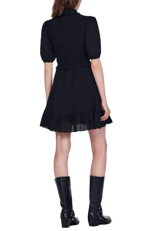 Sandro Smocked Puff Sleeve Mini Dress