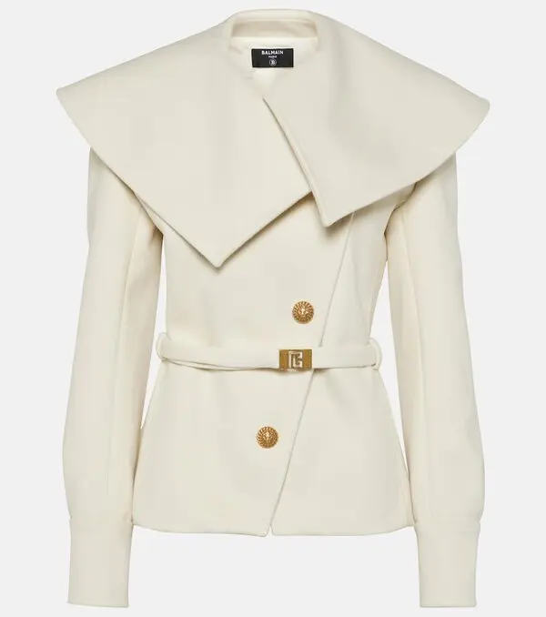 Balmain Asymmetric Virgin Wool Coat - White