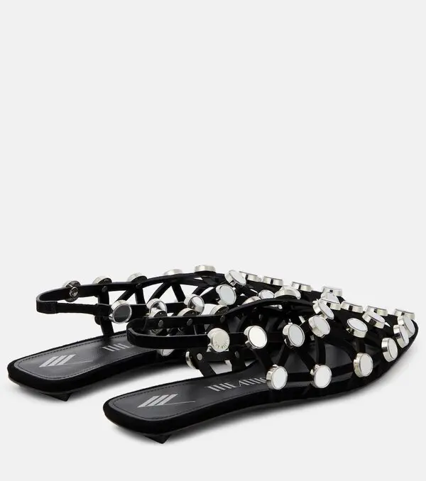 Attico Embellished Suede Ballet Flats - Black