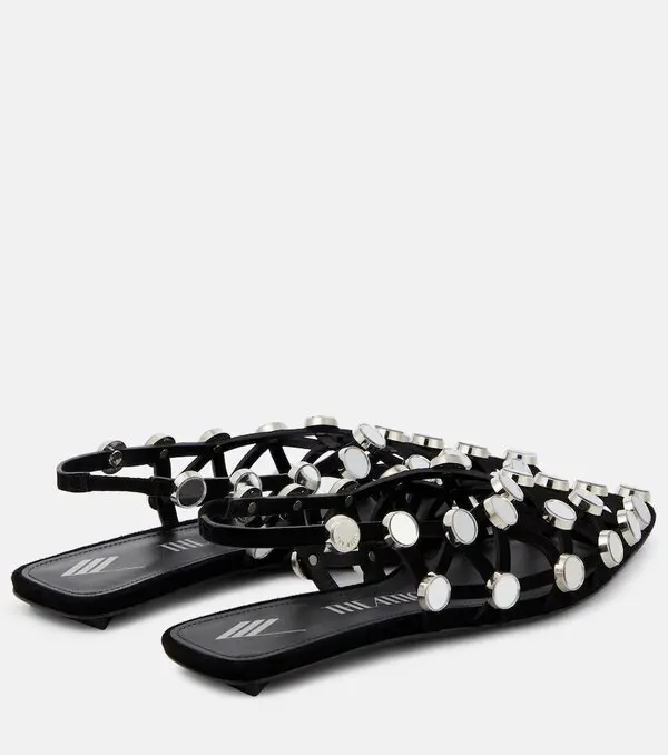 Attico Embellished Suede Ballet Flats - Black