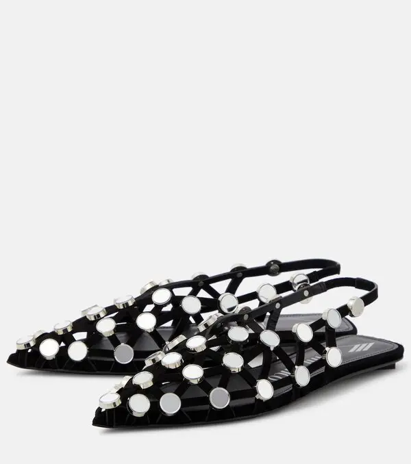 Attico Embellished Suede Ballet Flats - Black