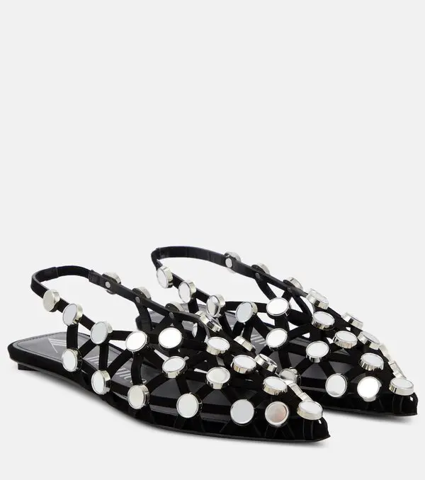 Attico Embellished Suede Ballet Flats - Black
