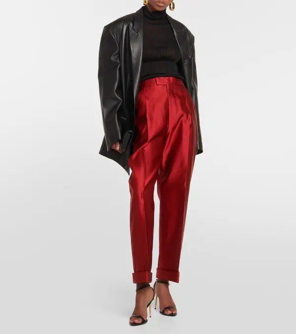 TOM FORD Silk Duchesse Tape Trousers - Red