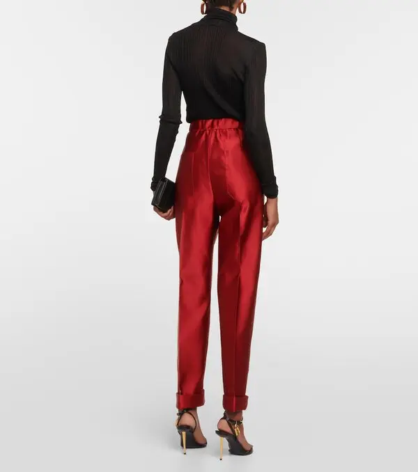 TOM FORD Silk Duchesse Tape Trousers - Red