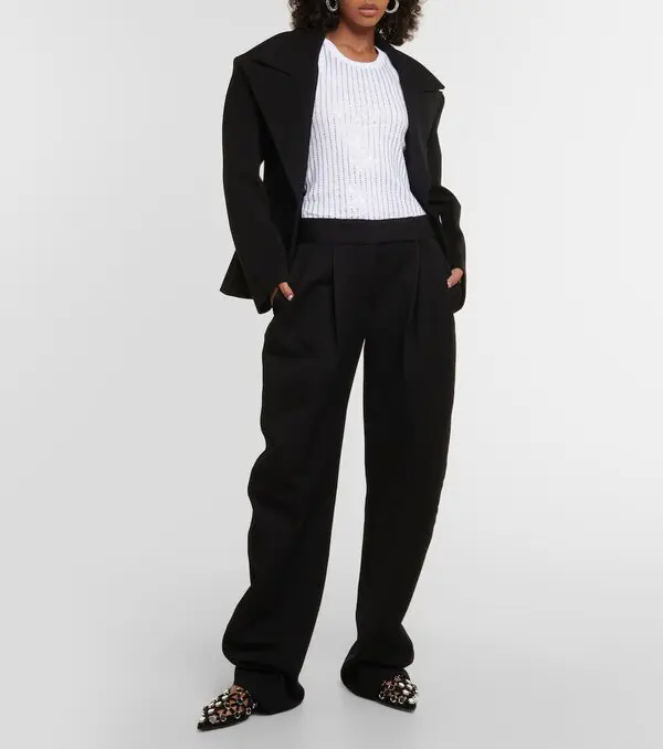 Attico Wide-leg Satin Pants - Black