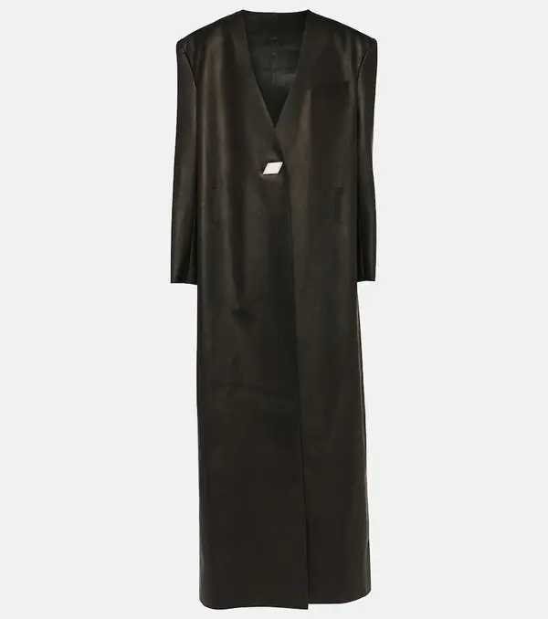 Attico Leather Maxi Coat - Black