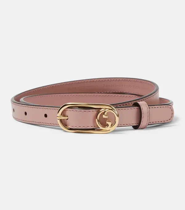 Gucci Interlocking G Slim Leather Belt - Pink | Editorialist display picture 3