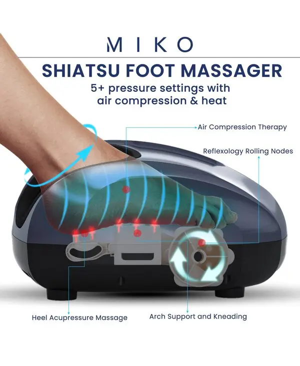 MIKO Shiatsu Foot Massager Machine With Kneading And Switchable Heat - Grey