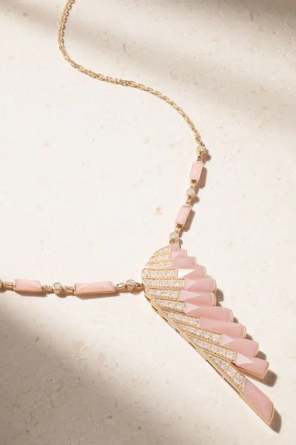 GARRARD Wings Rising 18-karat Rose Opal And Diamond Pendant Necklace