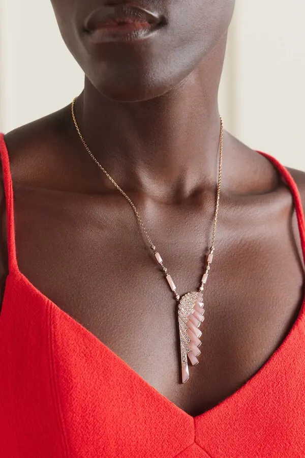 GARRARD Wings Rising 18-karat Rose Opal And Diamond Pendant Necklace