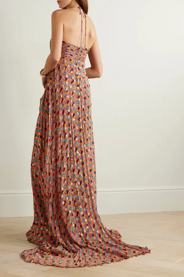 Samira Printed Fil Coup Georgette Halterneck Maxi Dress