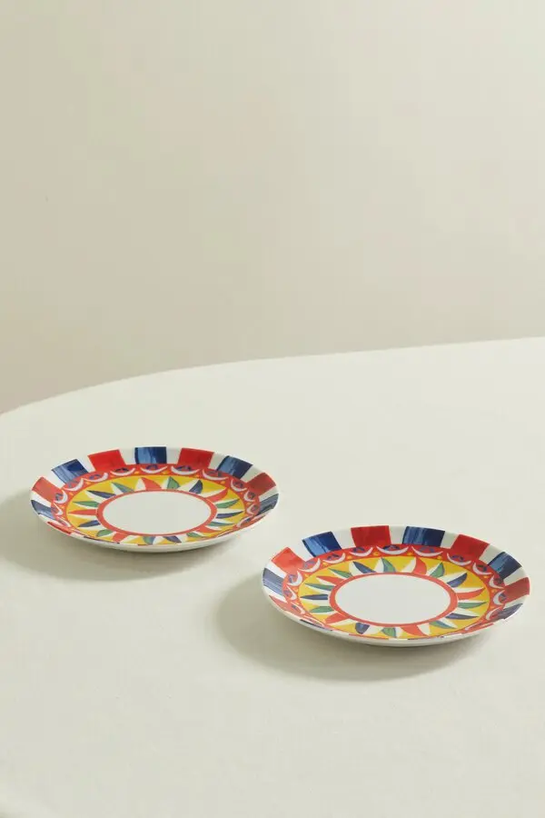 Dolce & Gabbana Set Of Two Printed Porcelain Dessert Plates - Multi