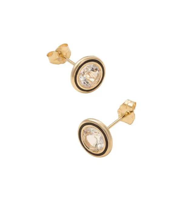 Alison Lou Madison 14-karat Gold, Laboratory-grown Topaz And Enamel Stud Earrings - White
