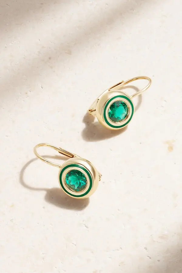Alison Lou Cocktail Emerald And Enamel Earrings - Green