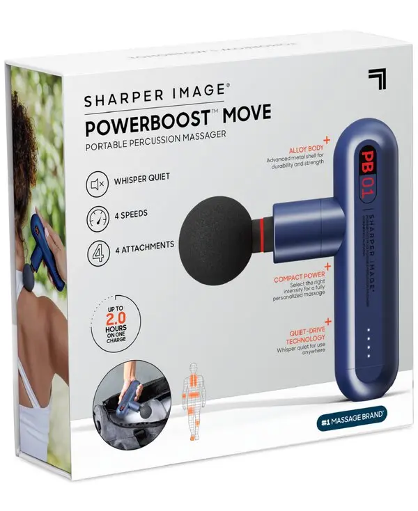 SHARPER IMAGE Powerboost Move Deep Tissue Travel Percussion Massager - Blue