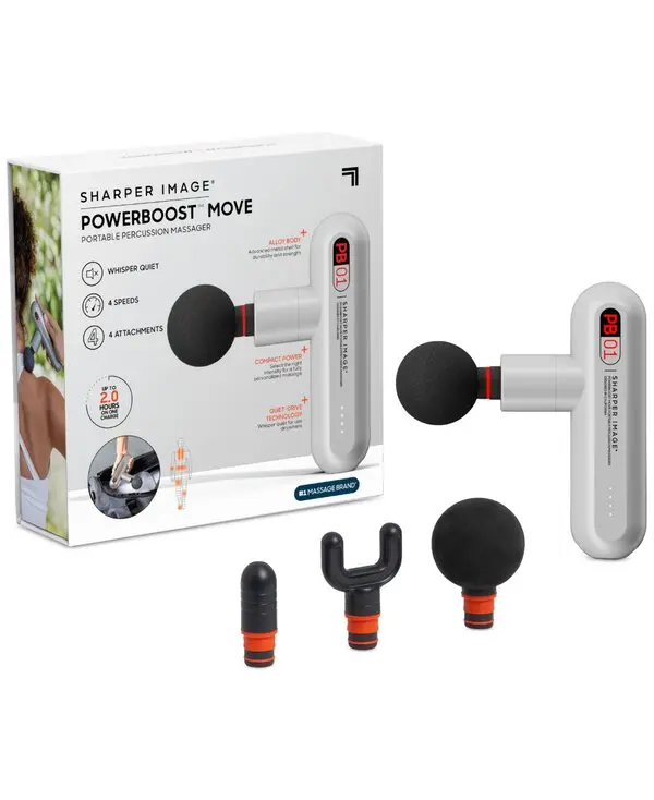 SHARPER IMAGE Powerboost Move Deep Tissue Travel Percussion Massager - Silver