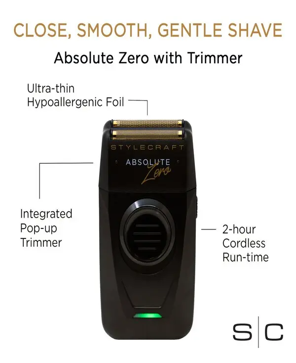 STYLECRAFT Absolute Zero Professional Foil Shaverâ With Built-in Retractable Trimmer