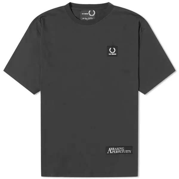 Fred Perry X Raf Simons Printed Patch Relaxed T-Shirt In Black