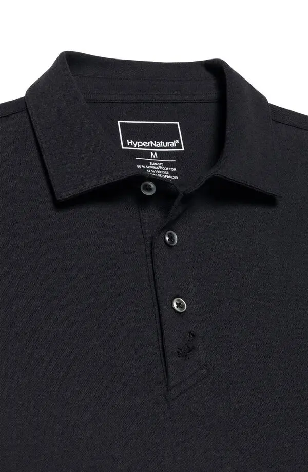 HYPERNATURAL Dagger Supima® Cotton Blend Slim Fit Polo - Magpie Black