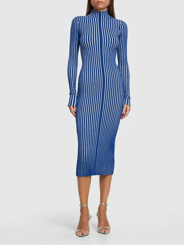 interior knit dresses Black Striped Rib Knit Dress