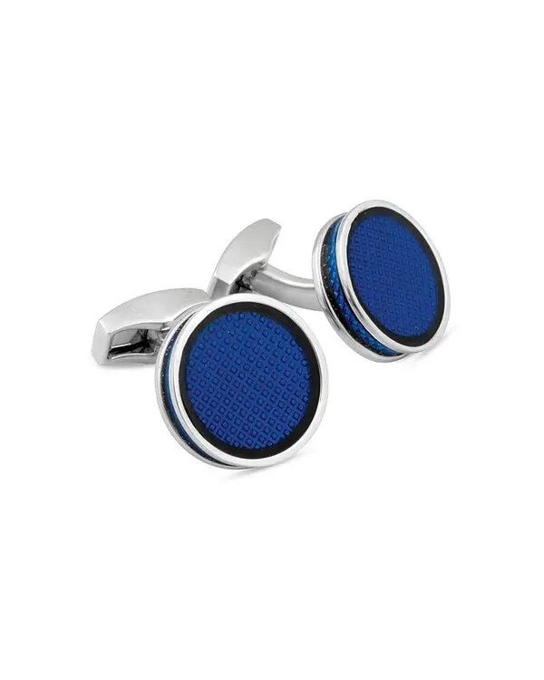 Tateossian Palladium Enamel Round Cufflinks - Blue