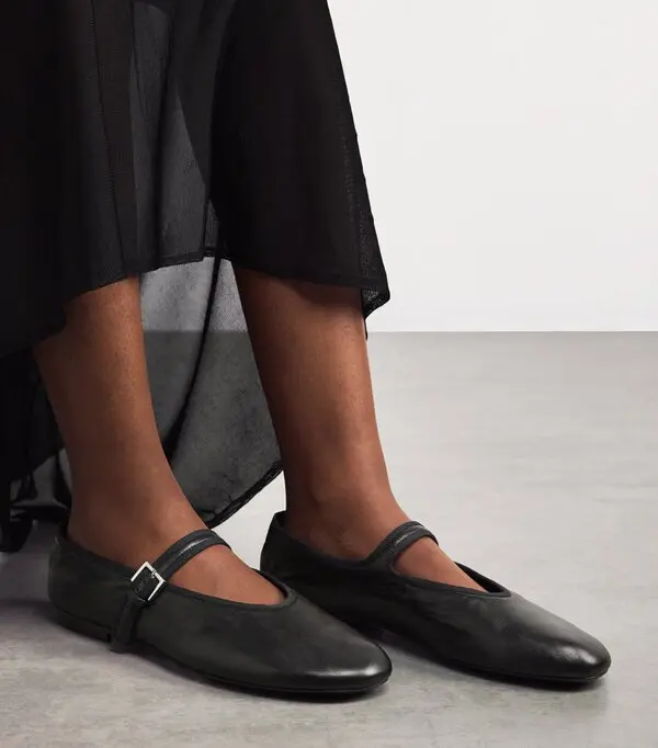 THE ROW Boheme Leather Mary Jane Flats - Black