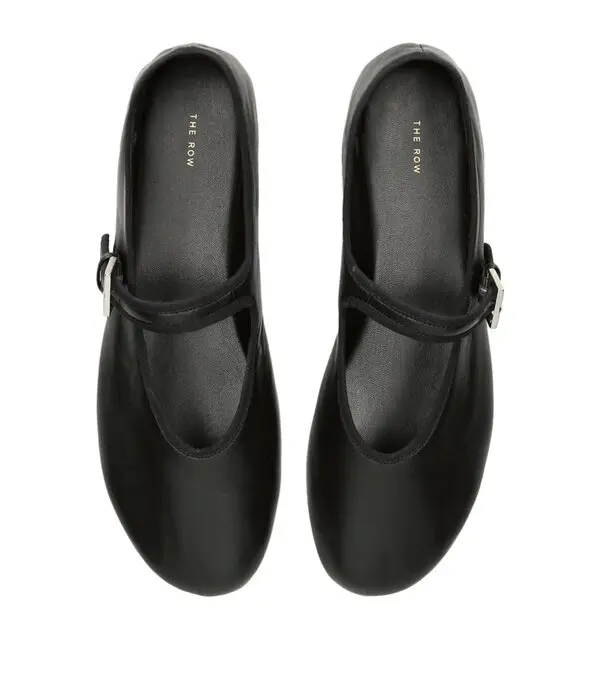 THE ROW Boheme Leather Mary Jane Flats - Black