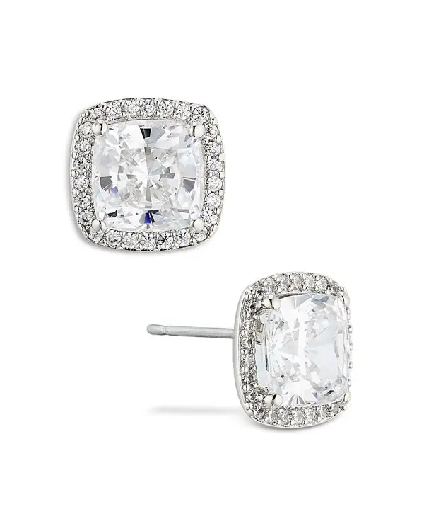 Nadri Halo Square Stud Earrings - Silver