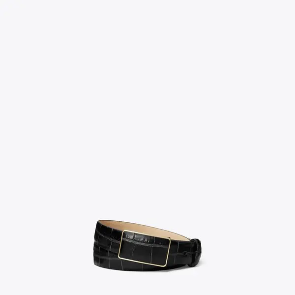 Tory Burch Plate Croc-embossed Belt - Black