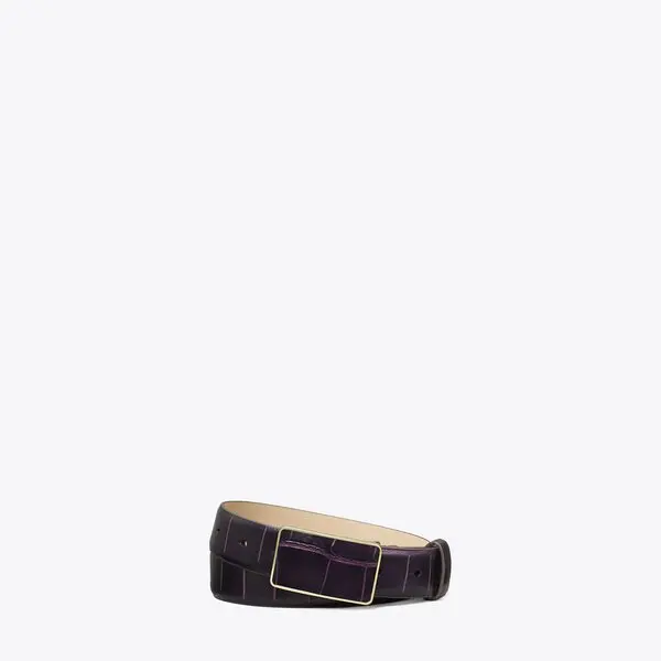 Tory Burch Plate Croc-embossed Belt - Pansy Purple