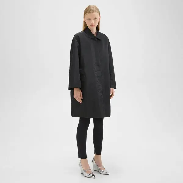Theory A-Line Car Coat In Recycled Nylon In Black - 40% Off