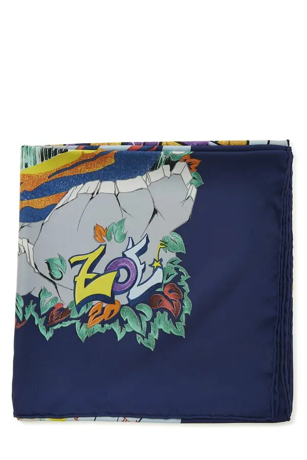 Hermès Multicolor 'alfee Aube Libre Comme L'ange' Silk Scarf 90 - Navy
