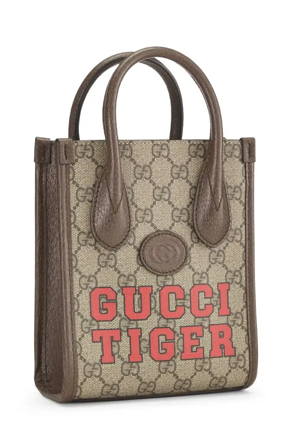 Gucci Gg Supreme Tiger Print Tote - Brown