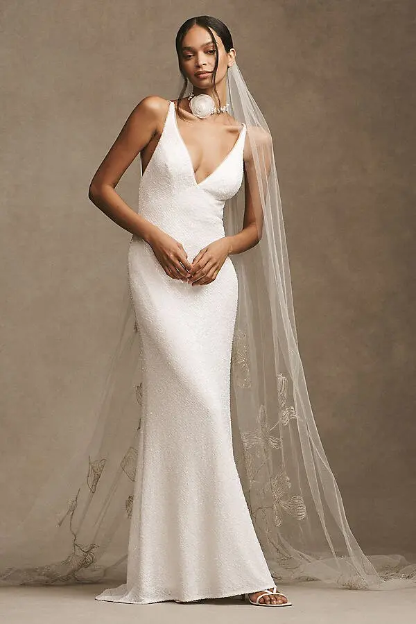 Theia Halo Embroidered Veil In Gold - 61% Off | Editorialist display picture 1