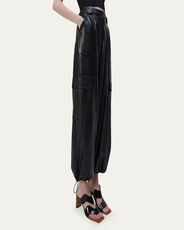 Simkhai Luxe Vegan Leather Cargo Pants - Black
