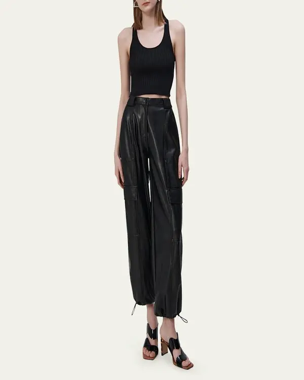 Simkhai Luxe Vegan Leather Cargo Pants - Black