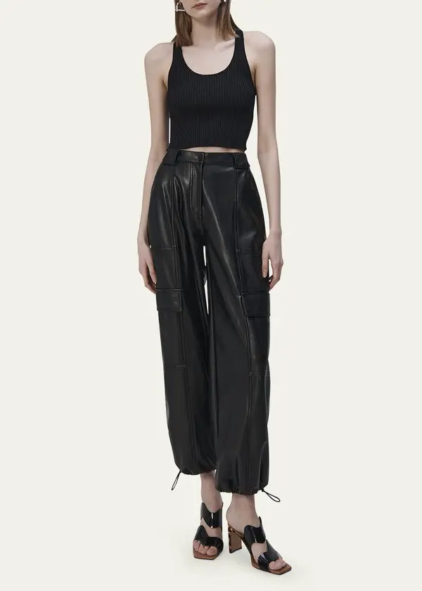 Simkhai Luxe Vegan Leather Cargo Pants - Black