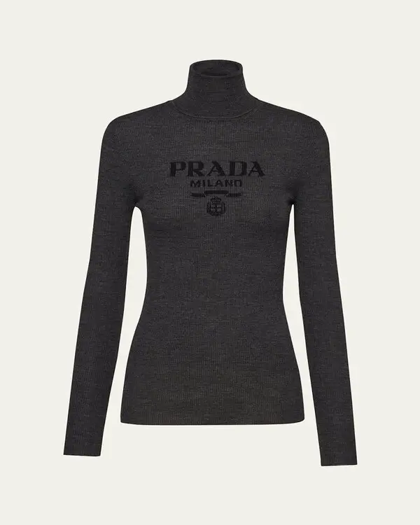 Prada Intarsia Logo Turtleneck Sweater - Antracite