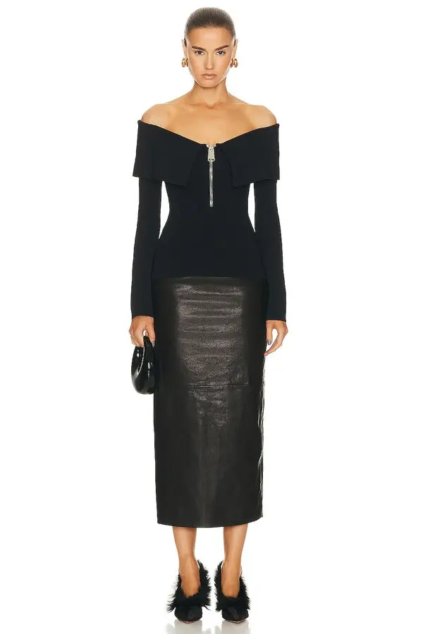 Khaite Loxley Leather Skirt - Black