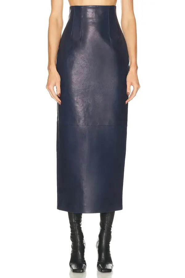 Khaite Loxley Leather Skirt - Dark Navy