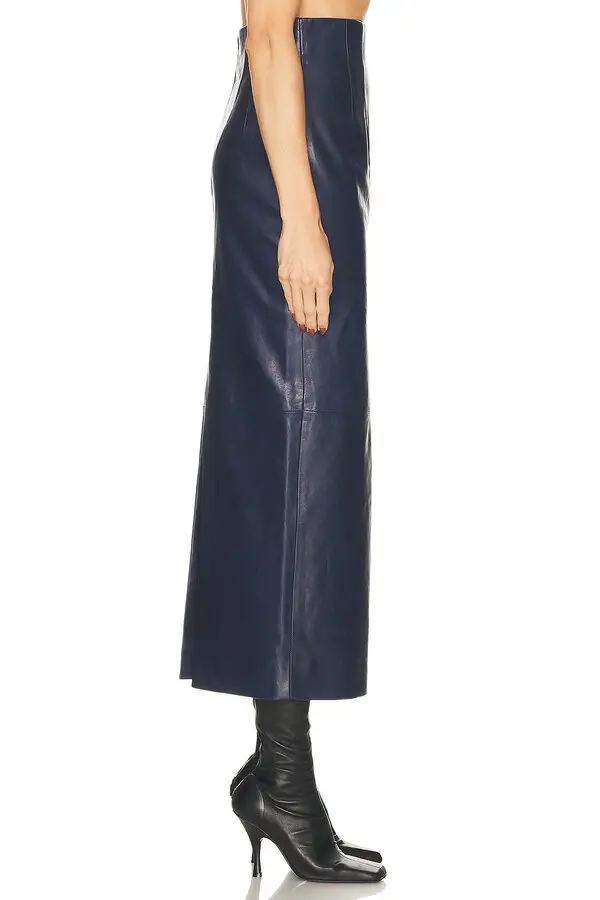 Khaite Loxley Leather Skirt - Dark Navy