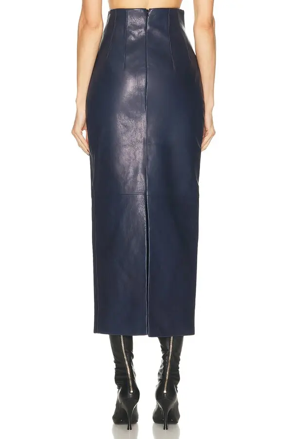 Khaite Loxley Leather Skirt - Dark Navy