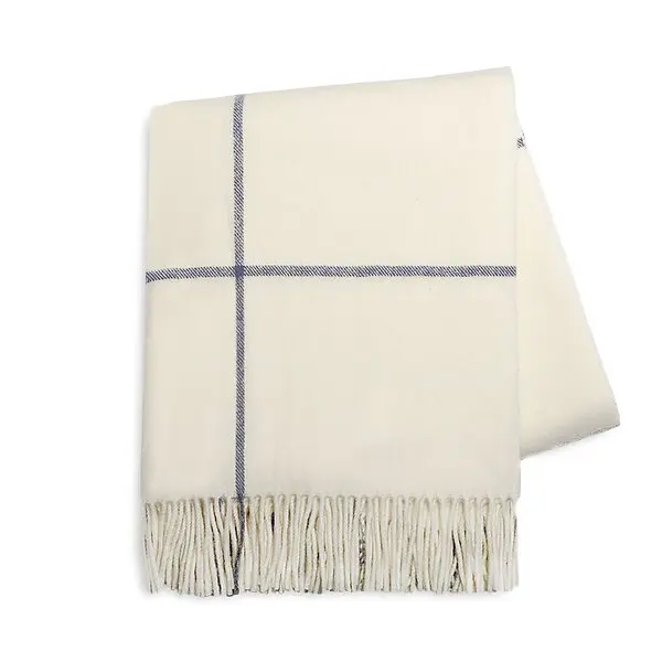 LANDS DOWNUNDER Charm Lambswool Cashmere Throw - Ecru/navy