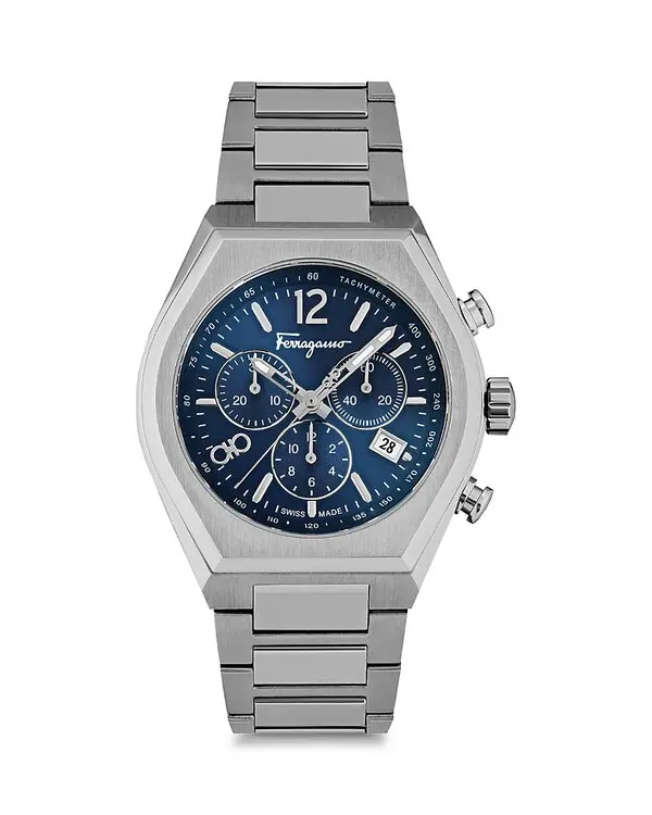 FERRAGAMO Tonneau Chronograph 42mm - Blue/silver