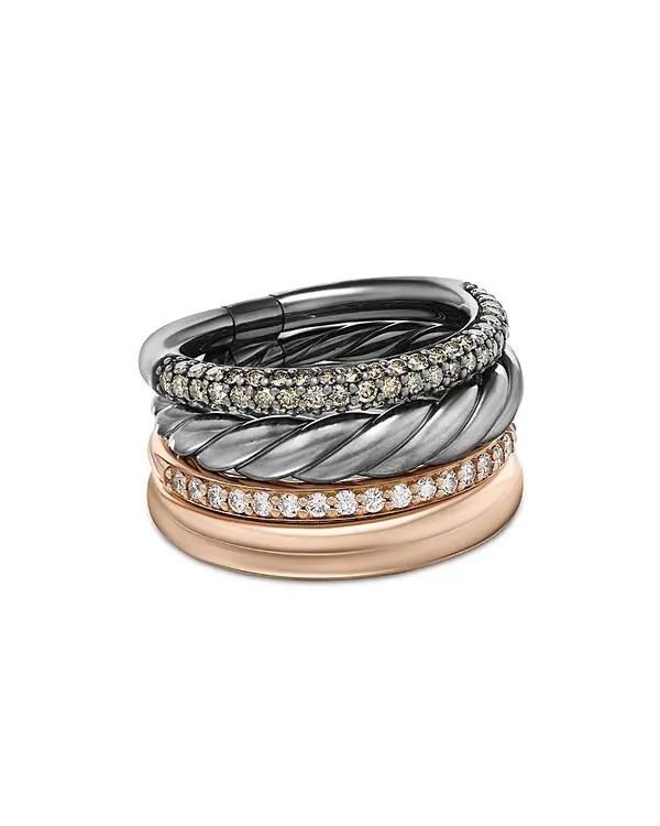 David Yurman Dy Mercer Melange Multi Row Ring - Silver/rose Gold