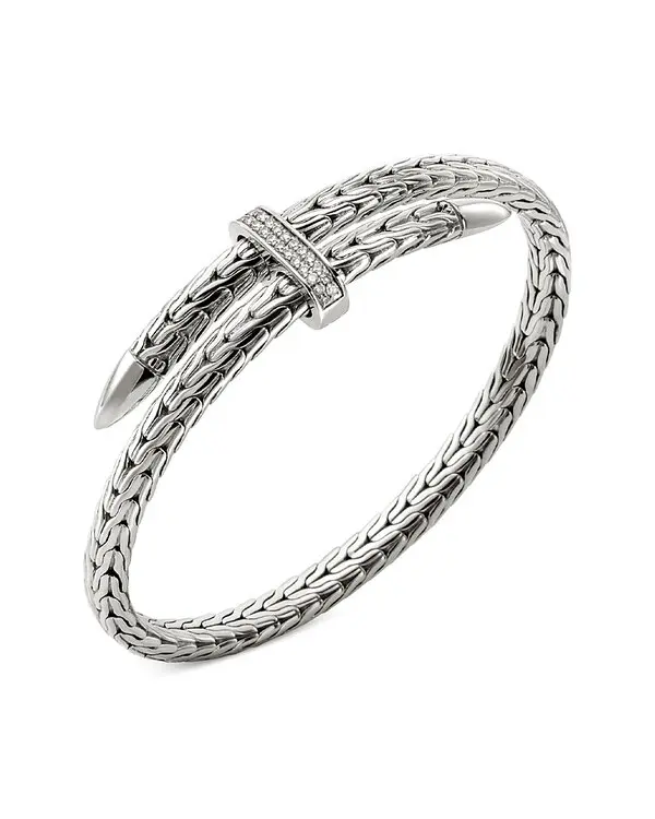 John Hardy Sterling Spear Flex Cuff With Diamonds - Silver