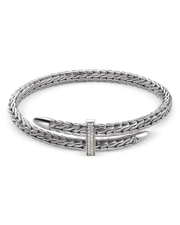 John Hardy Sterling Spear Flex Cuff With Diamonds - Silver