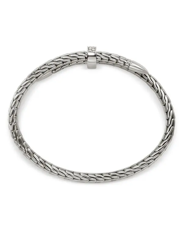 John Hardy Sterling Spear Flex Cuff With Diamonds - Silver